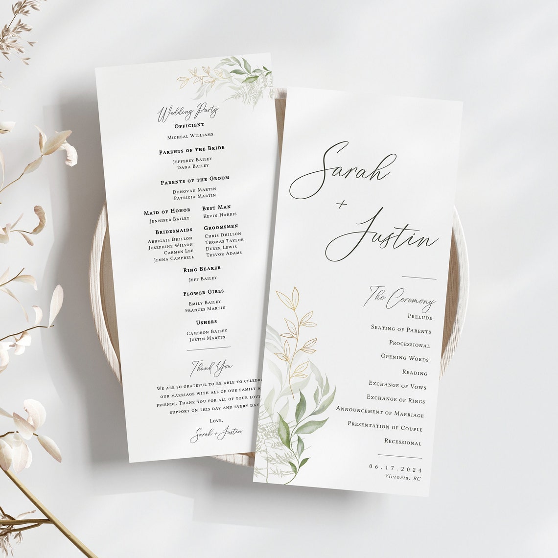 Greenery Wedding Program Template Modern Order of Service - Etsy