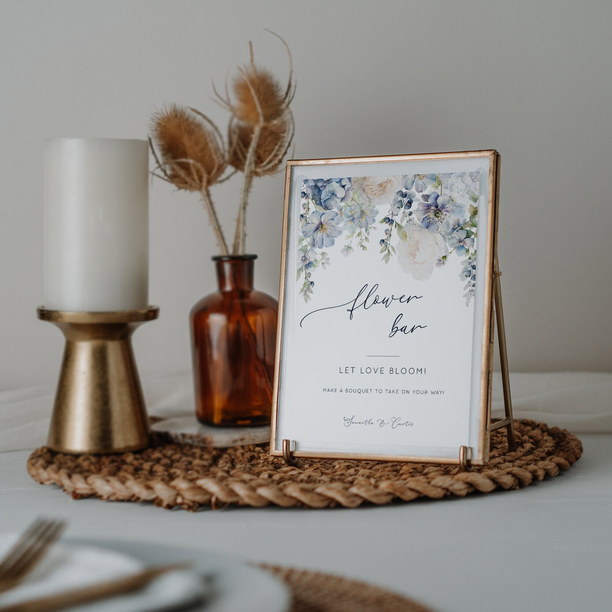 Flower Bar Sign Wedding Flower Bar Sign Template Dusty Blue - Etsy