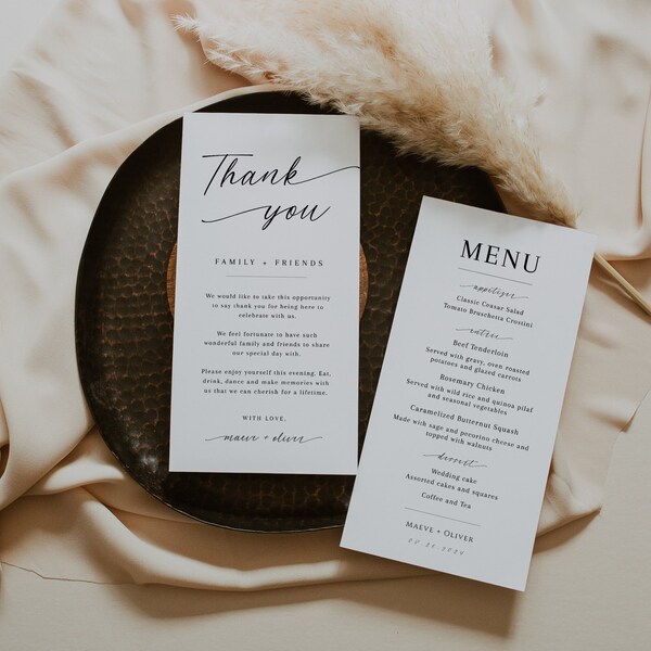 Menu Thank You Card - Etsy