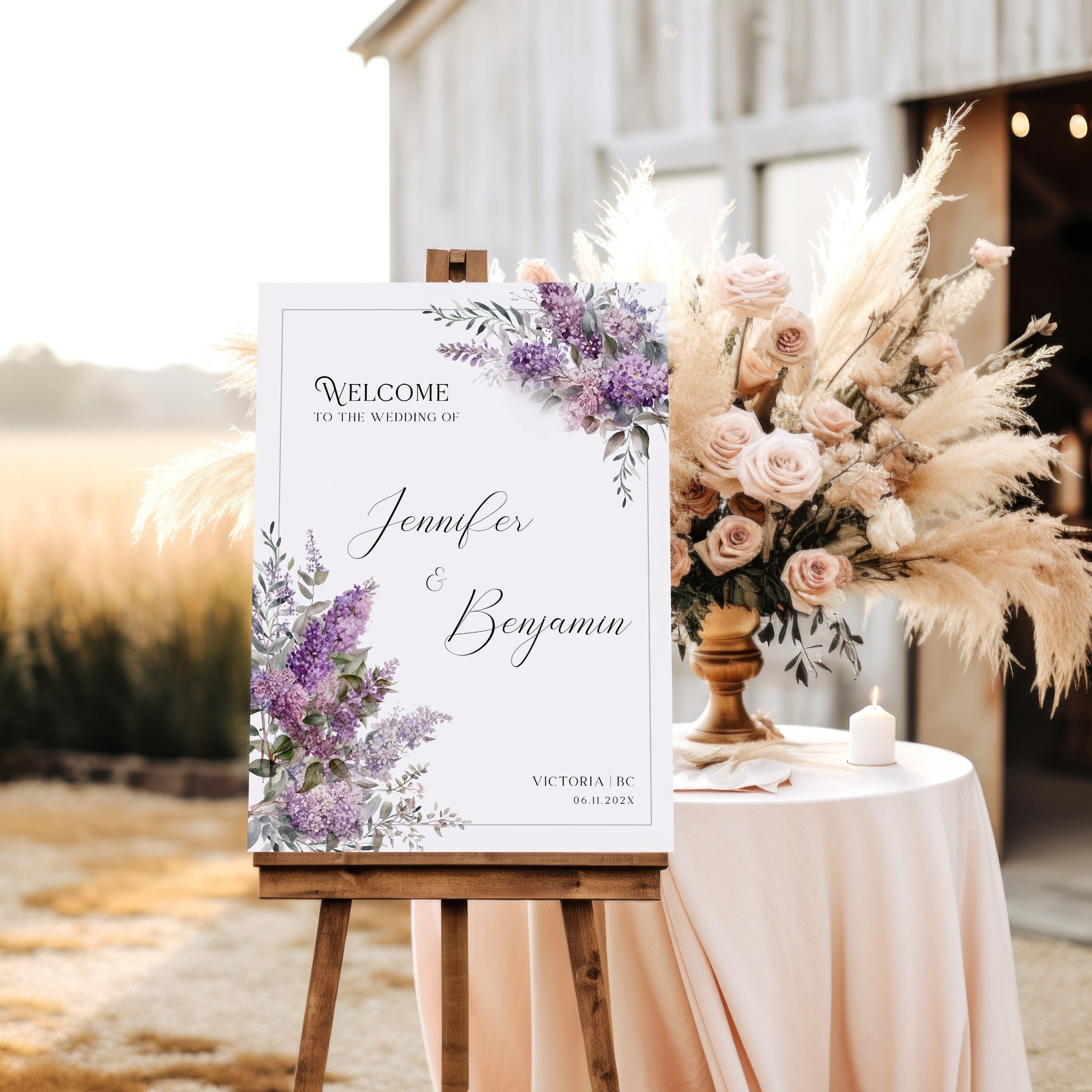 Lilac Welcome Sign Template, Purple Flower Welcome Sign, Wedding ...