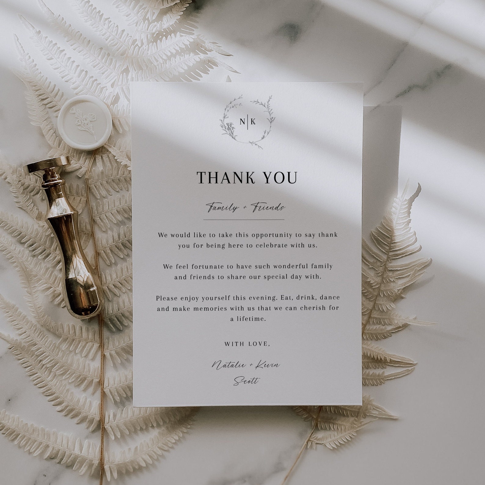 Monogram Wedding Thank You Table Card, Thank You Napkin Note, Printable ...