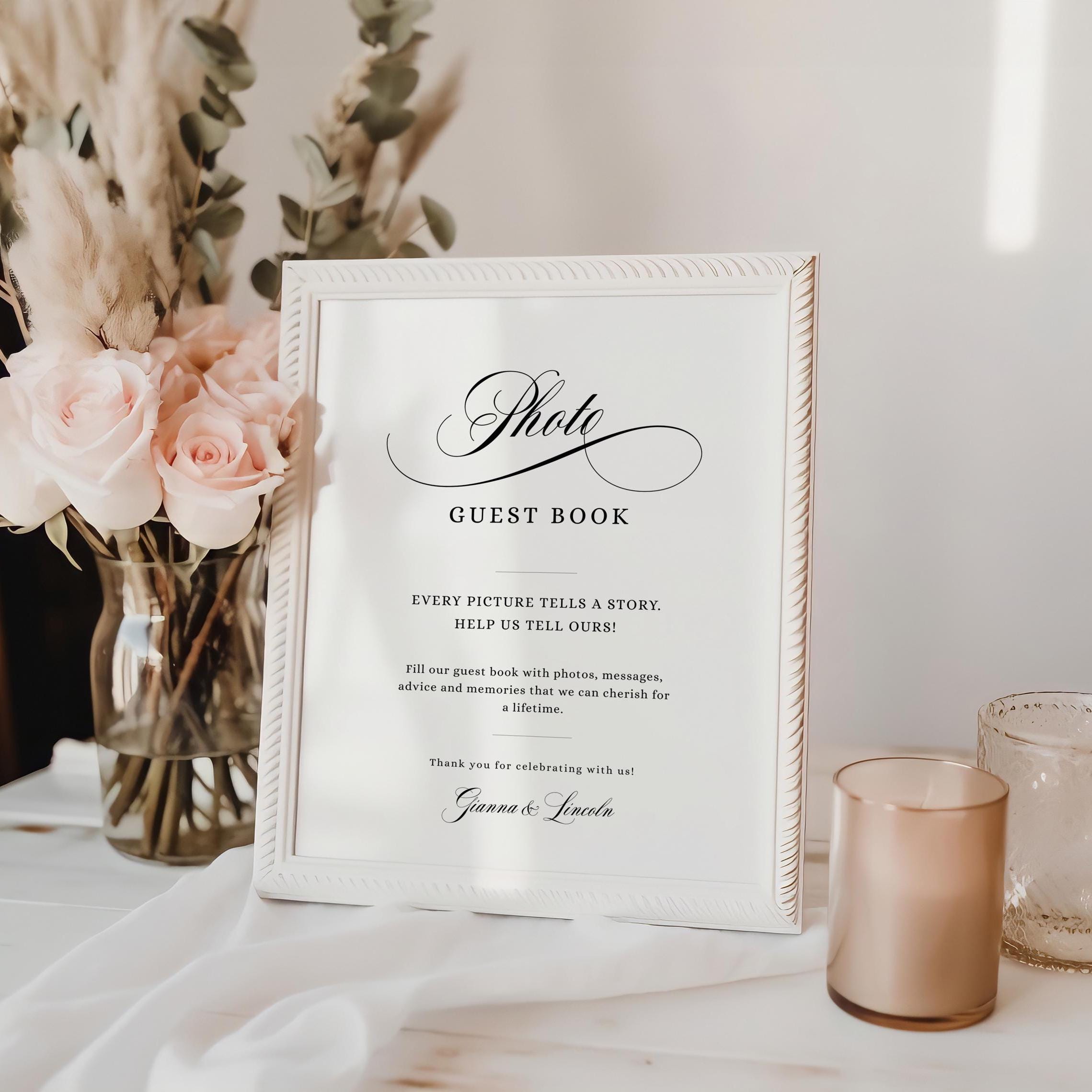 Photo Guest Book Table Sign, Minimalist Wedding Guestbook Sign ...