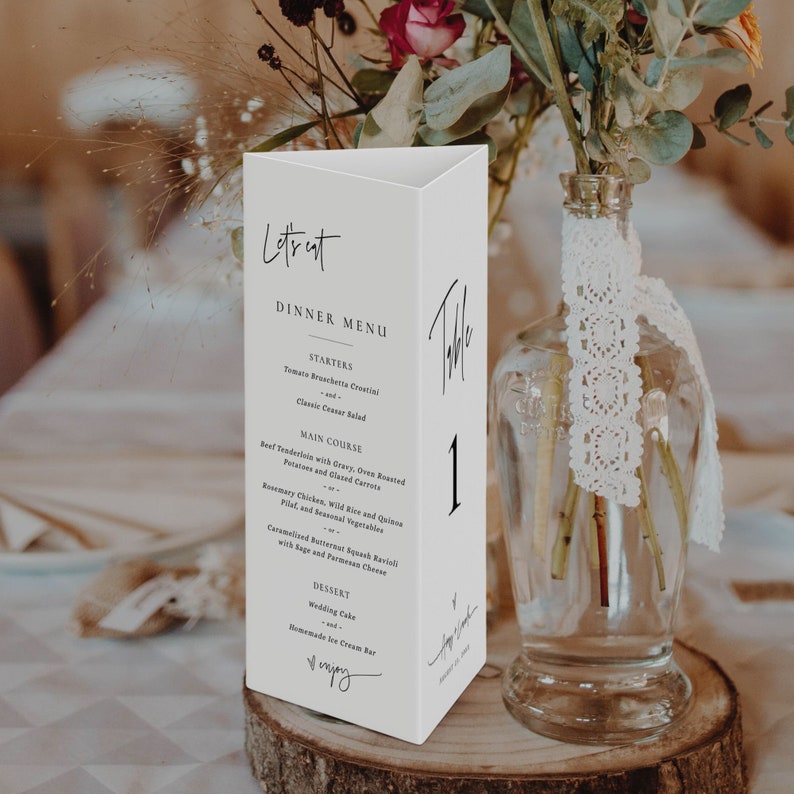 Tri-fold Wedding Table Number Template, Trifold Table Number & Menu ...