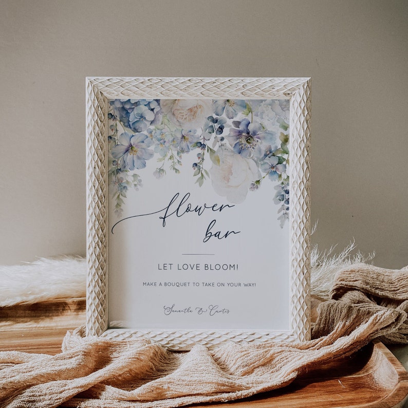 Flower Bar Sign Wedding Flower Bar Sign Template Dusty Blue - Etsy