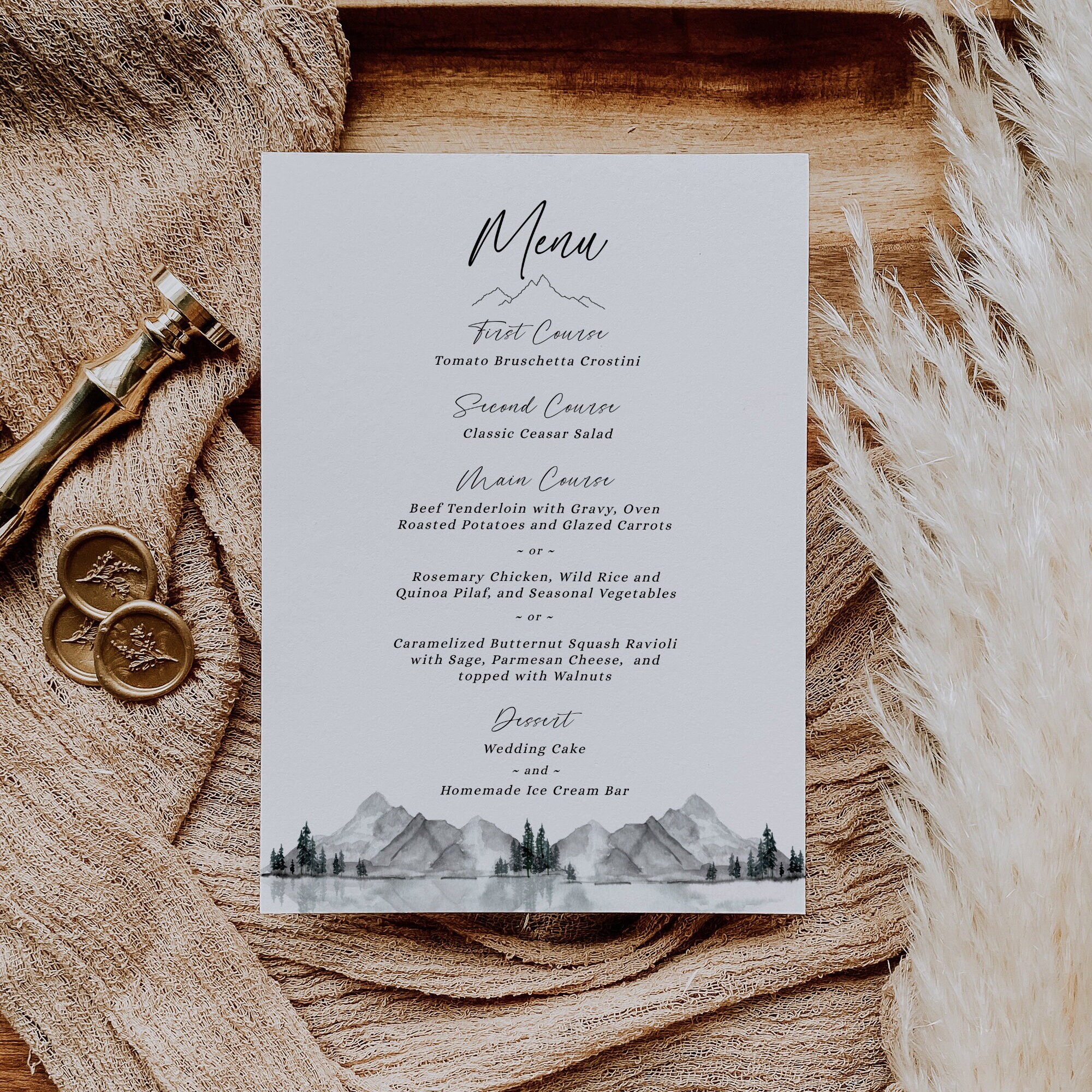 Rustic Wedding Menu Template Editable Dinner Menu Card - Etsy