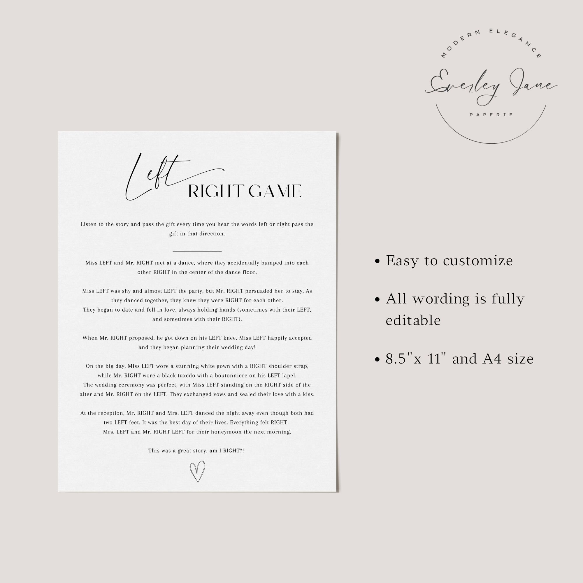 Left Right Bridal Shower Game, Minimalist Bridal Shower Game, Bridal ...