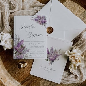 Lilac Wedding Invitation Template, Botanical Wedding Invite, Watercolor ...