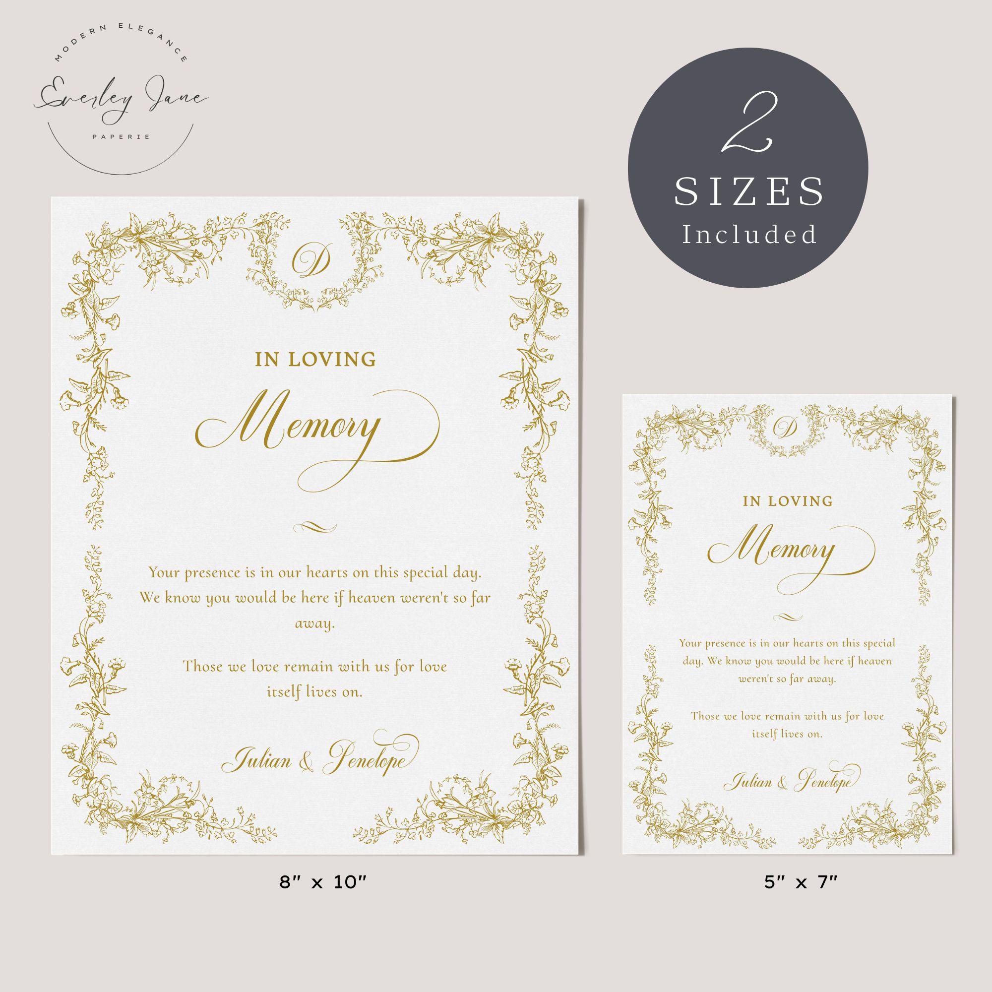 Memory Table Sign Gold, Gold Memorial Sign Wedding, Chinoiserie Wedding ...