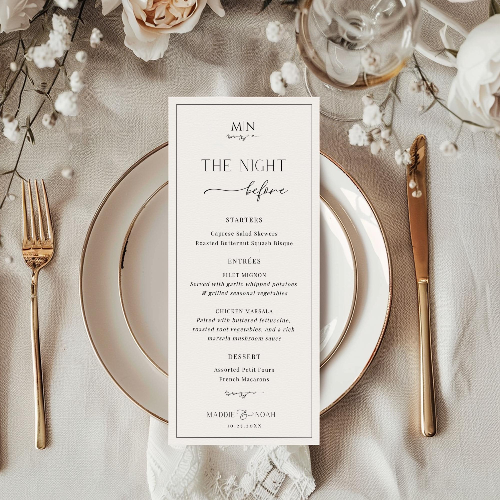The Night Before Rehearsal Dinner Menu, Rehearsal Dinner Menu Template ...