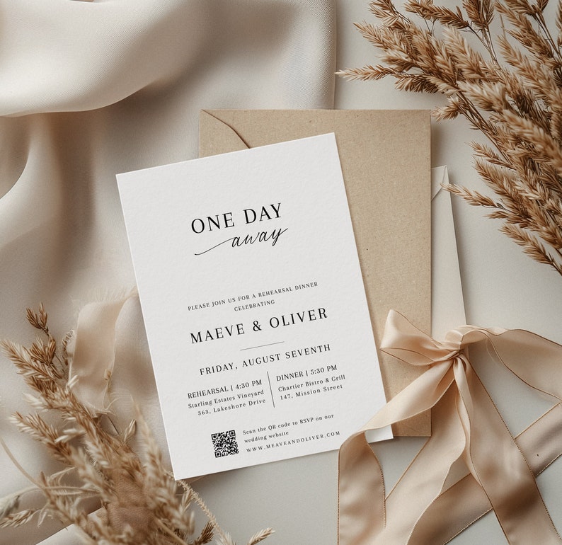 One Day Away Rehearsal Dinner Invitation, Minimalist Rehearsal Dinner ...