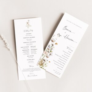 Wildflower Wedding Program Template, Wedding Order of Service, Ceremony Program Card, Editable ...