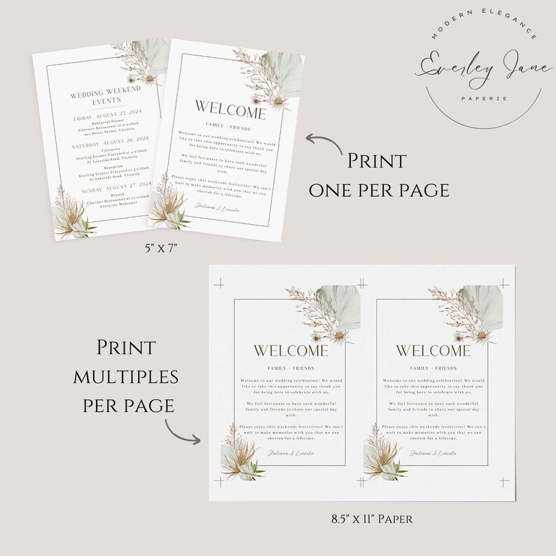 Boho Wedding Welcome Letter and Timeline Welcome and - Etsy
