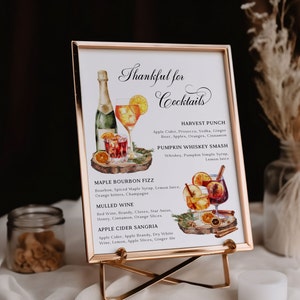 Thanksgiving Bar Sign Template, Thankful for Cocktails Bar Menu ...