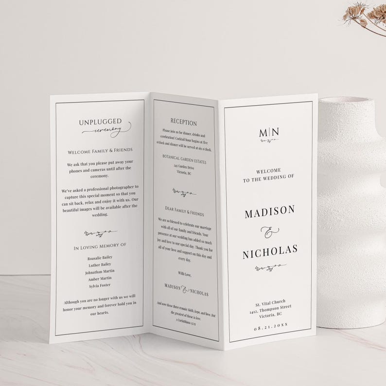 Trifold Catholic Wedding Program, Minimalist Ceremony Program Template ...