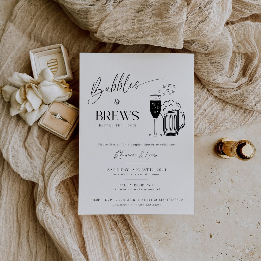 Bubbles and Brews Invitation, Couples Shower Invite, Champagne and Beer ...
