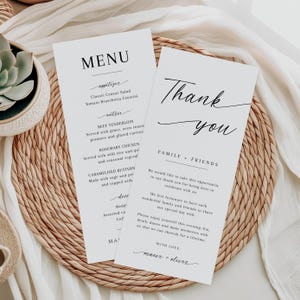 Minimalist Wedding Menu and Thank You Card, Wedding Menu Thank You ...
