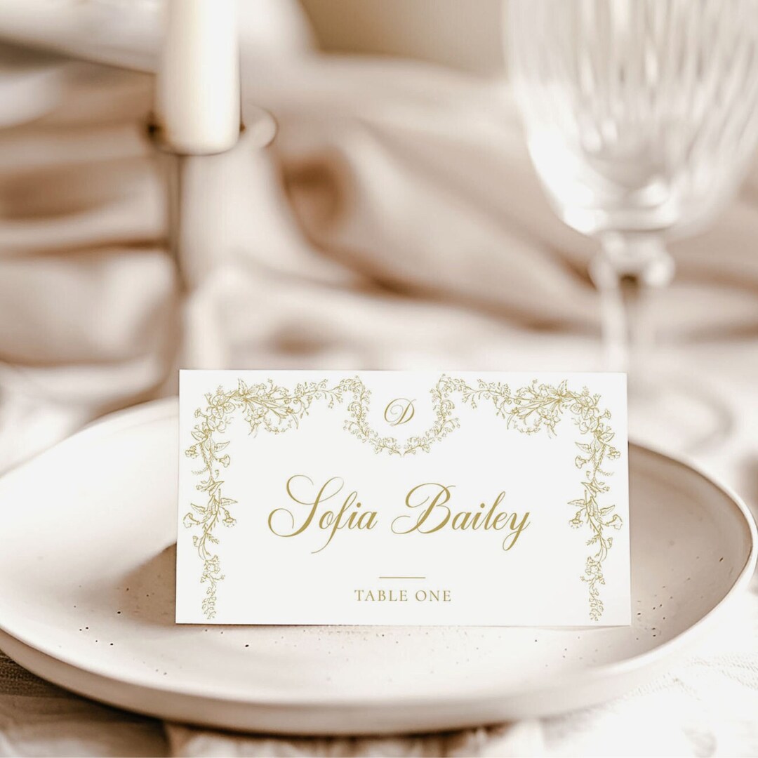 Place Card Template Gold, Wedding Place Cards Template, Vintage ...