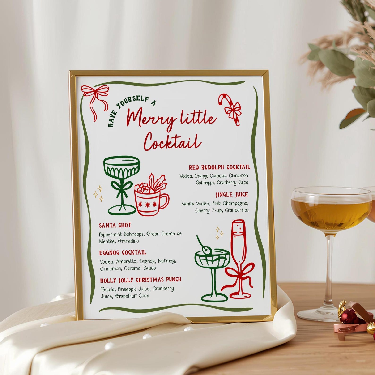 Whimsical Christmas Bar Menu Template, Hand Drawn Holiday Cocktail Menu ...
