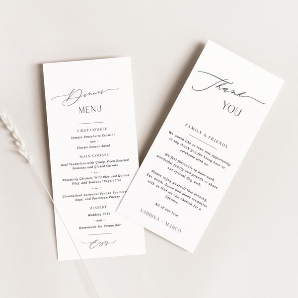Wedding Menu and Thank You Template - Etsy
