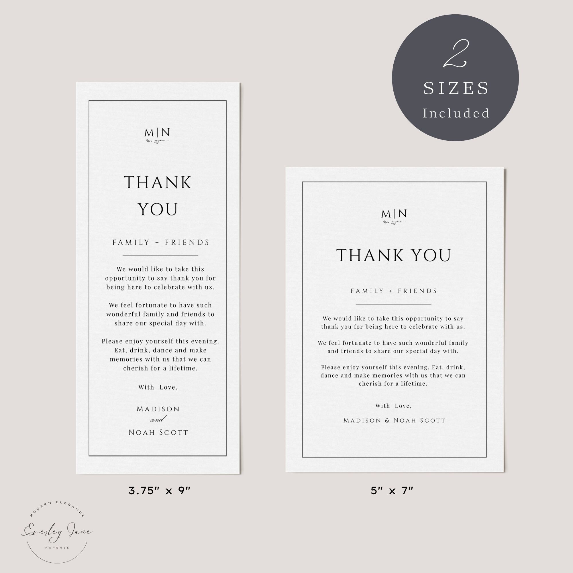 Classic Wedding Thank You Table Card Monogram Thank You - Etsy