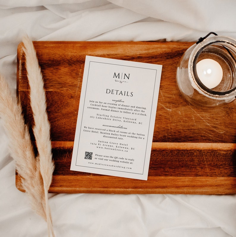 Classic Wedding Details Card, Details Card With QR Code, Wedding Insert ...
