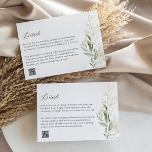 Details Card With QR Code, Greenery Wedding Details Card, Printable ...