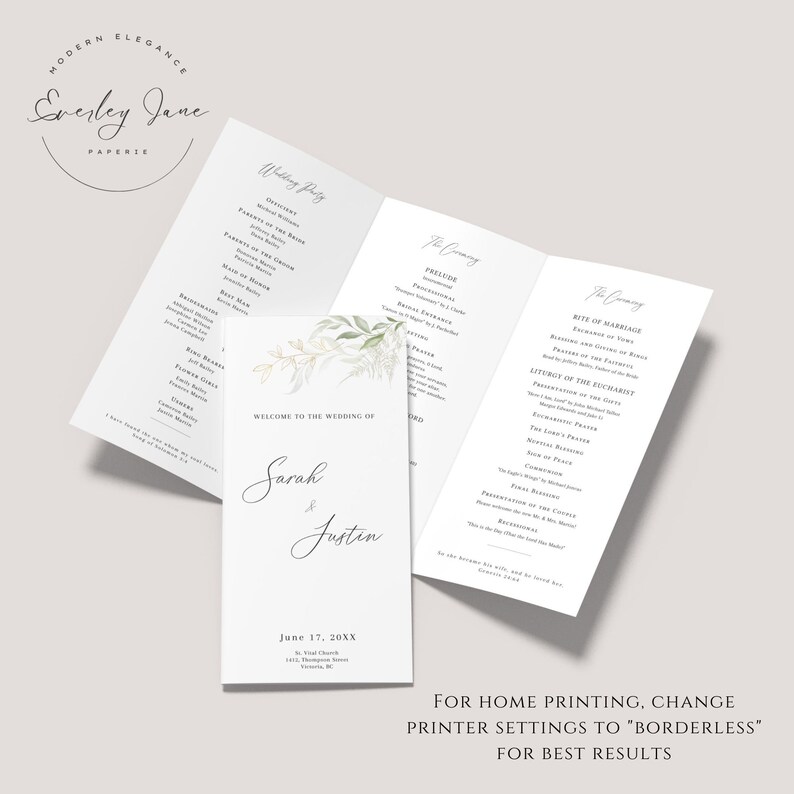 Trifold Wedding Program Template, Church Ceremony Program, Catholic Wedding, Printable, Editable ...