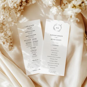 Monogram Wedding Program Card, Minimalist Wedding Program, Botanical Wreath, Printable Program ...