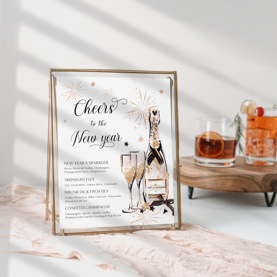 New Years Eve Drink Menu Sign, Holiday Bar Sign, New Years Party Bar ...