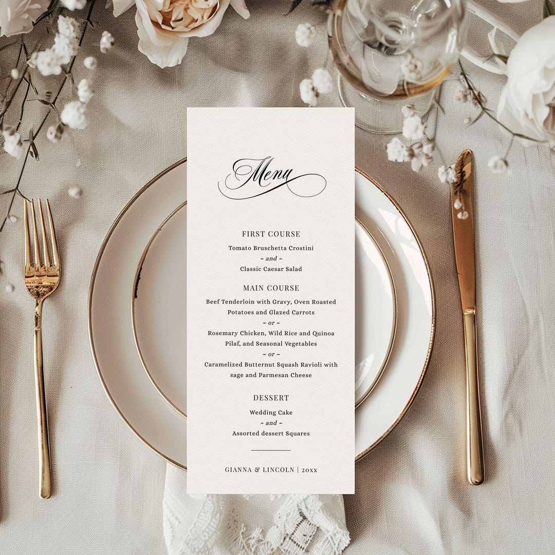 Wedding Menu Template Formal, Minimalist Wedding Dinner Menu, Editable ...