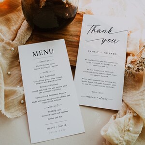 Minimalist Wedding Menu and Thank You Card Wedding Menu Thank - Etsy