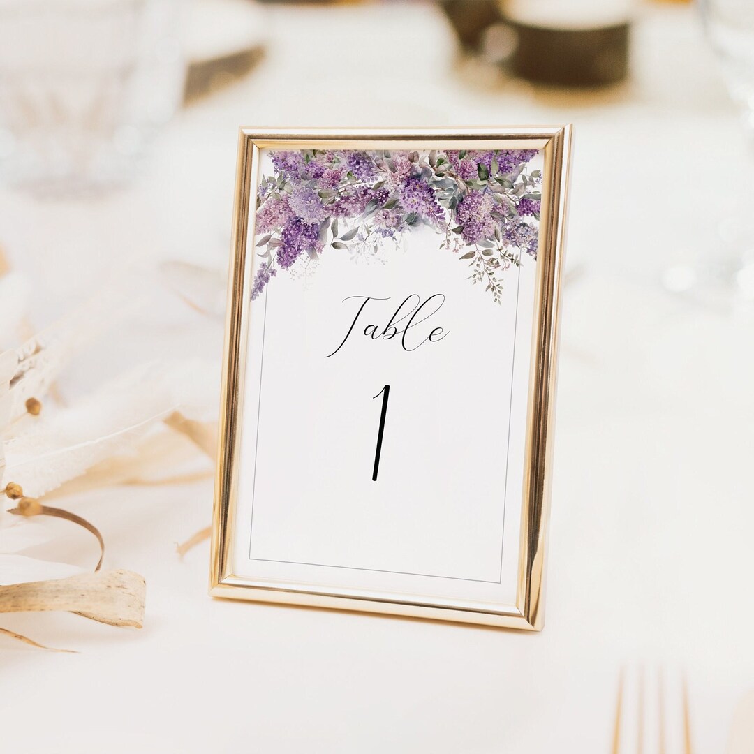 Lilac Table Number Cards, Wedding Table Numbers Template, Reception ...