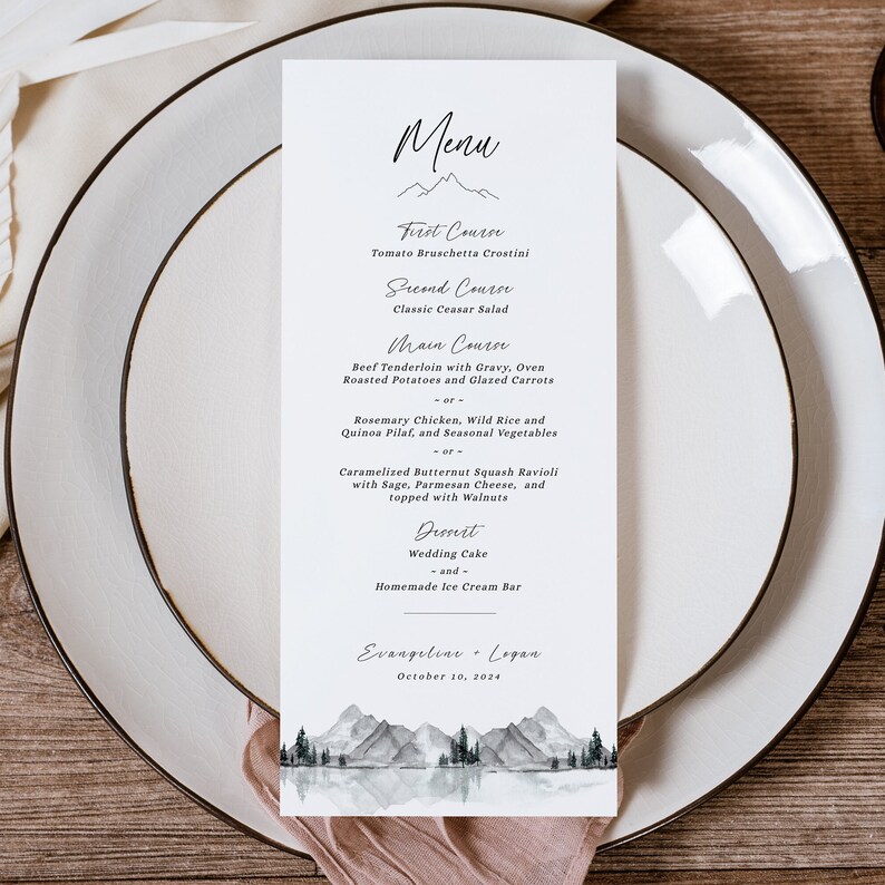 Rustic Wedding Menu Template Editable Dinner Menu Card - Etsy
