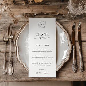 Monogram Wedding Thank You Table Card, Thank You Napkin Note, Printable ...