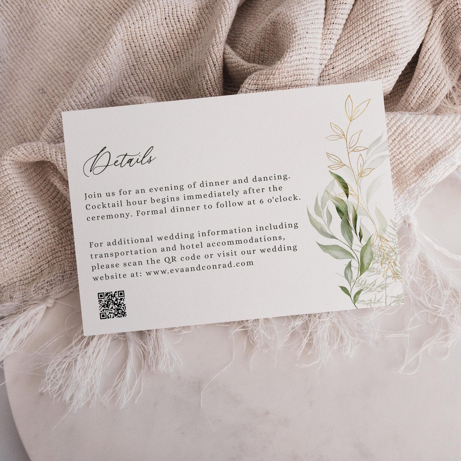 Details Card With QR Code, Greenery Wedding Details Card, Printable ...