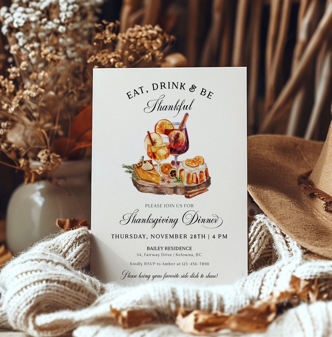 Eat Drink Be Thankful Invitation, Thanksgiving Dinner Invite ...