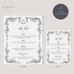 Elegant Wedding Bar Menu, Black Toile Wedding Bar Menu Template ...