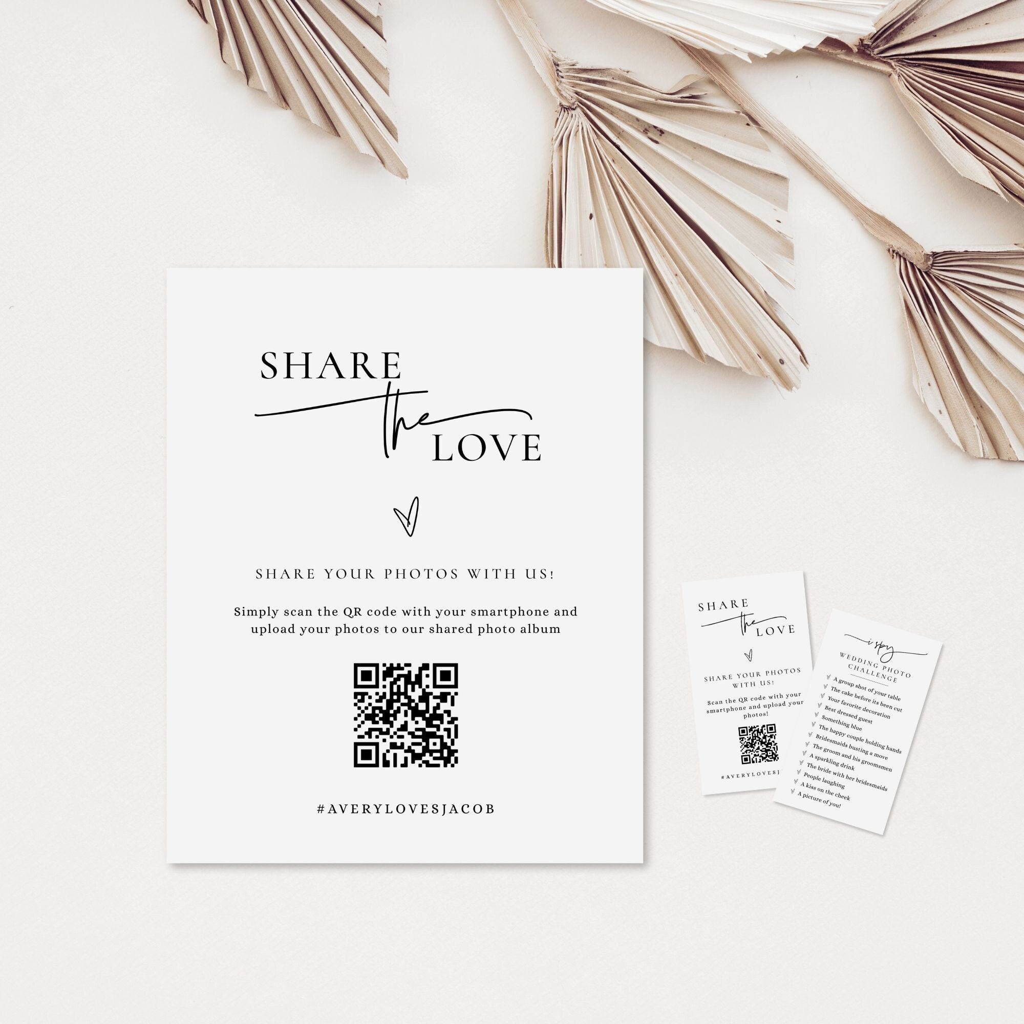 Share the Love Wedding QR Code Sign and Idea Cards, QR Code Wedding ...