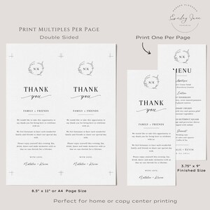 Monogram Wedding Menu and Thank You Card, Printable Dinner Menu, Thank ...