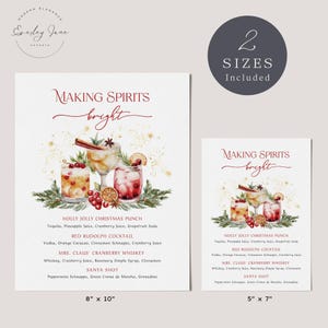 Christmas Bar Menu Sign Template, Making Spirits Bright Holiday Bar ...