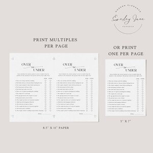 Over or Under Bridal Shower Game, Minimalist Bridal Shower Game, Over ...