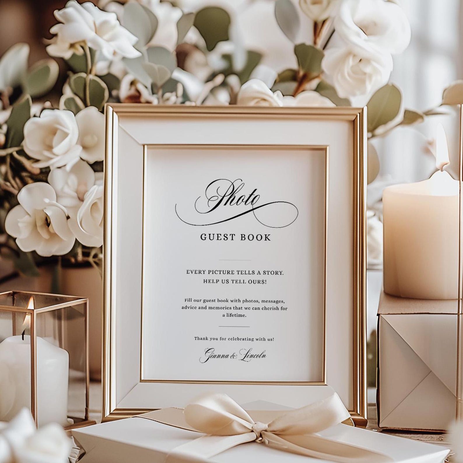Photo Guest Book Table Sign, Minimalist Wedding Guestbook Sign ...