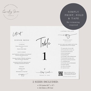 Tri-fold Wedding Table Number Template, Trifold Table Number & Menu ...