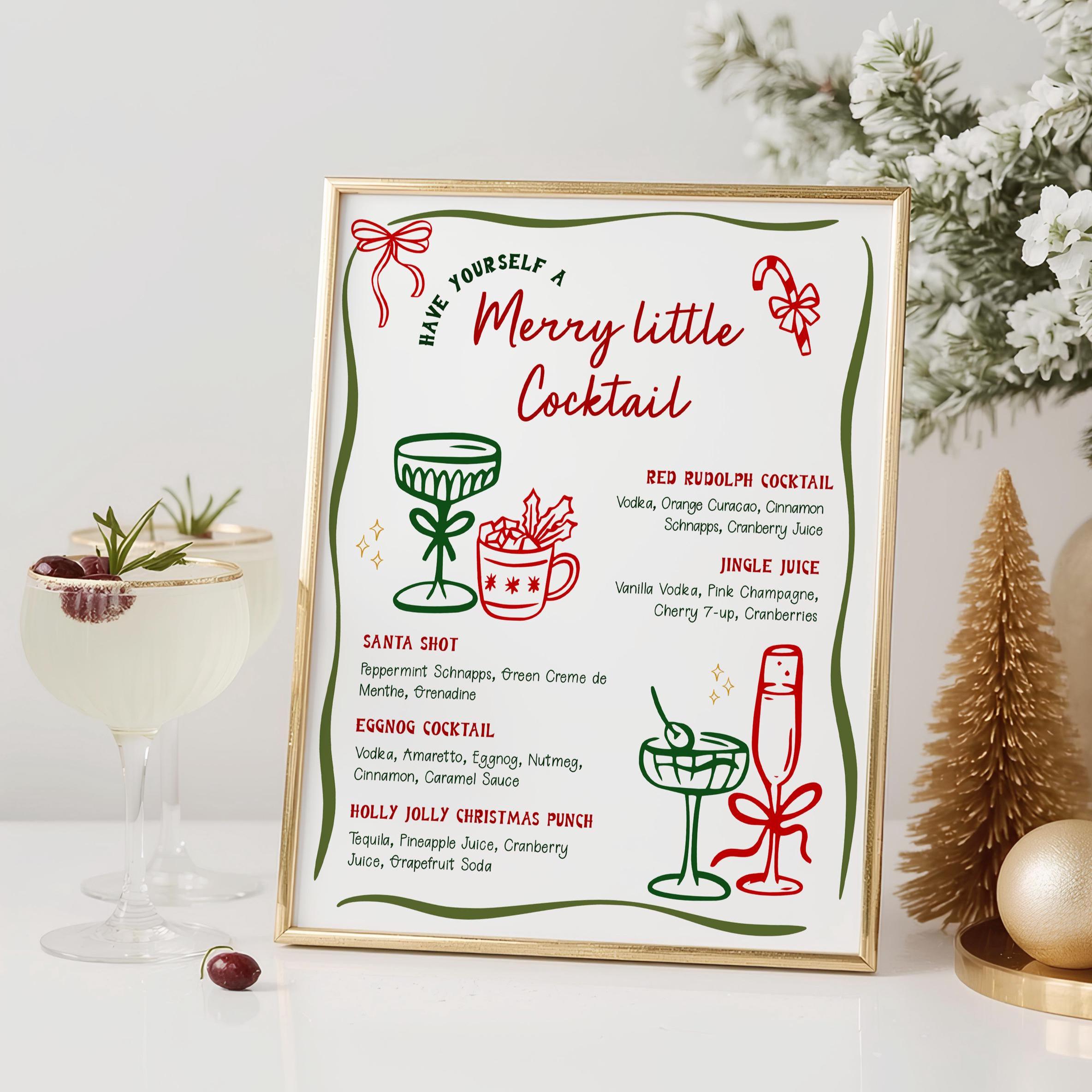 Whimsical Christmas Bar Menu Template, Hand Drawn Holiday Cocktail Menu ...