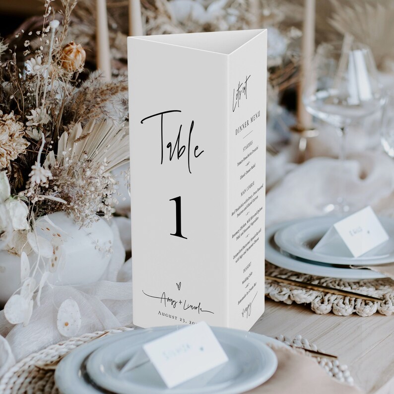 Tri-fold Wedding Table Number Template, Trifold Table Number & Menu ...