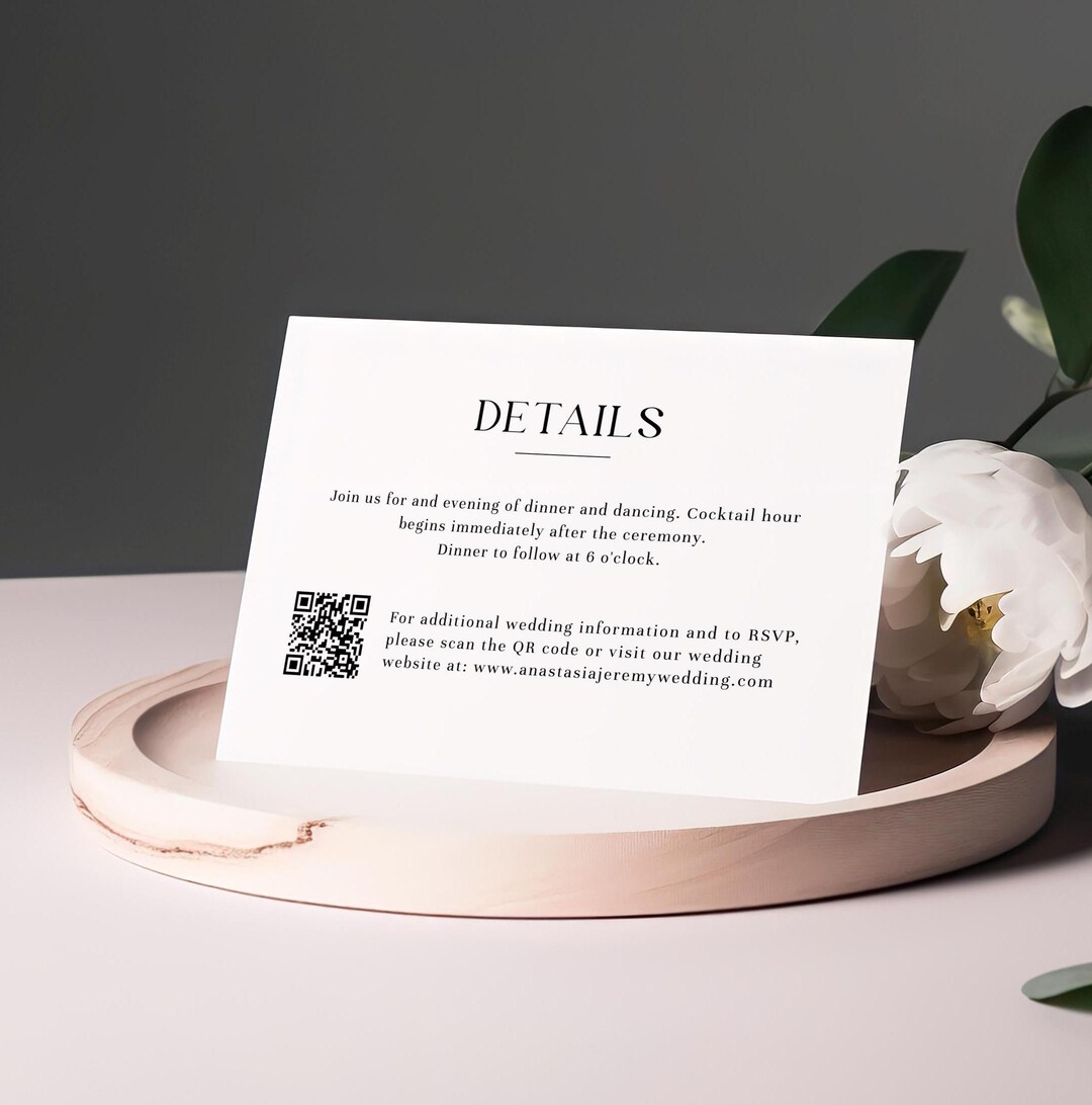 Minimalist Wedding Detail Card Template, Detail Card With QR Code ...