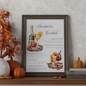Thanksgiving Bar Sign Template, Thankful for Cocktails Bar Menu ...