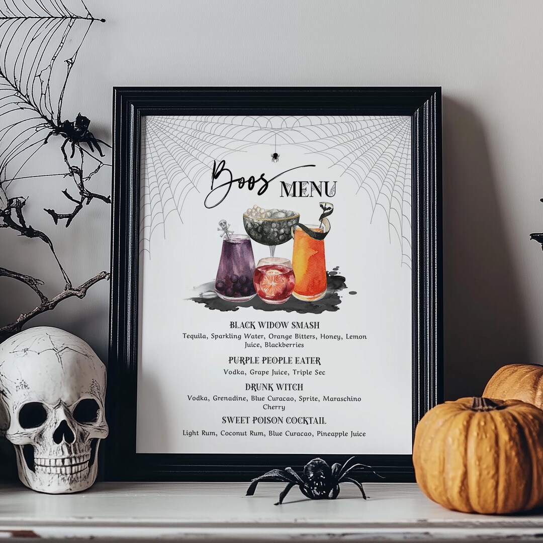 Halloween Bar Menu Sign, Boos and Booze Bar Menu, Printable Halloween ...