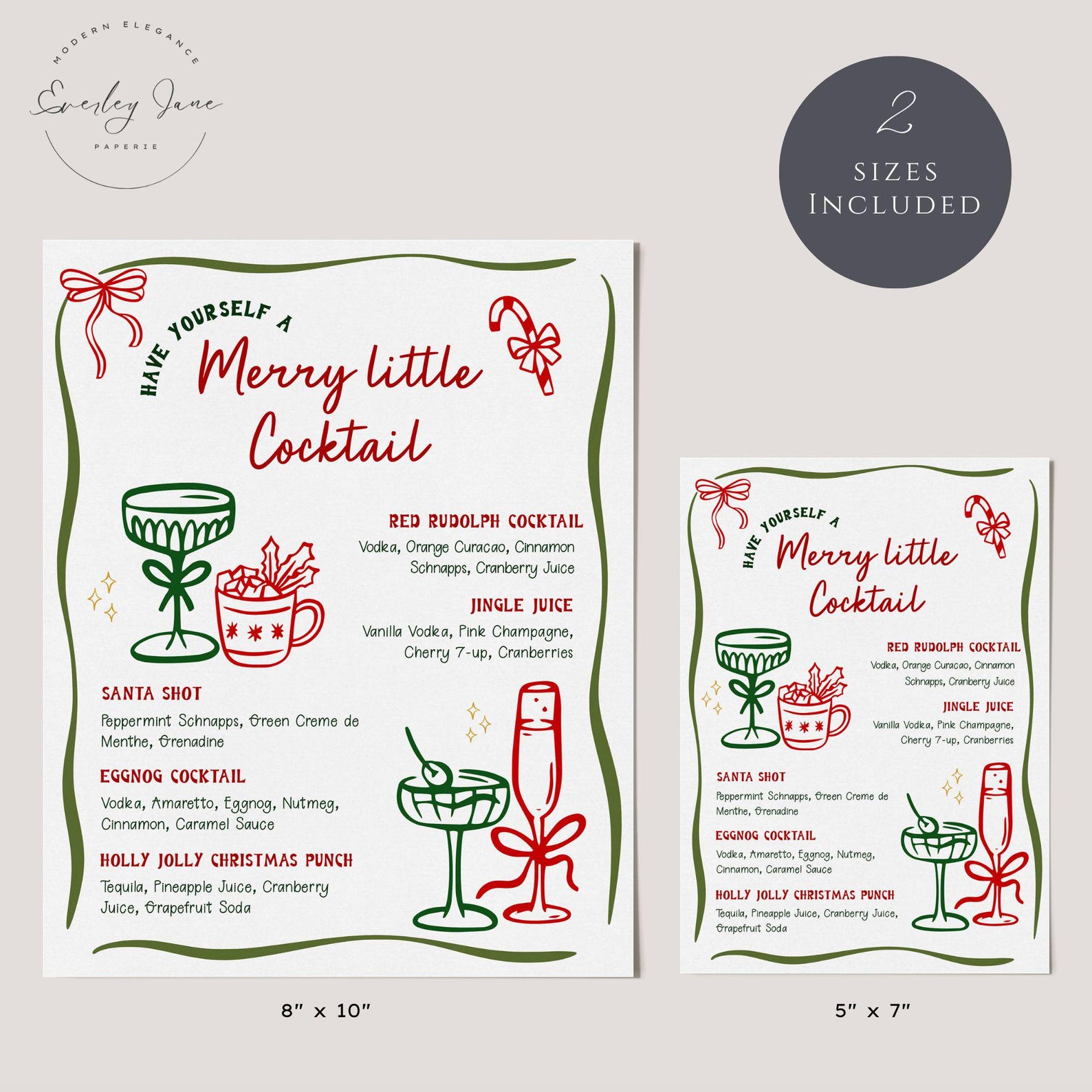 Whimsical Christmas Bar Menu Template, Hand Drawn Holiday Cocktail Menu ...