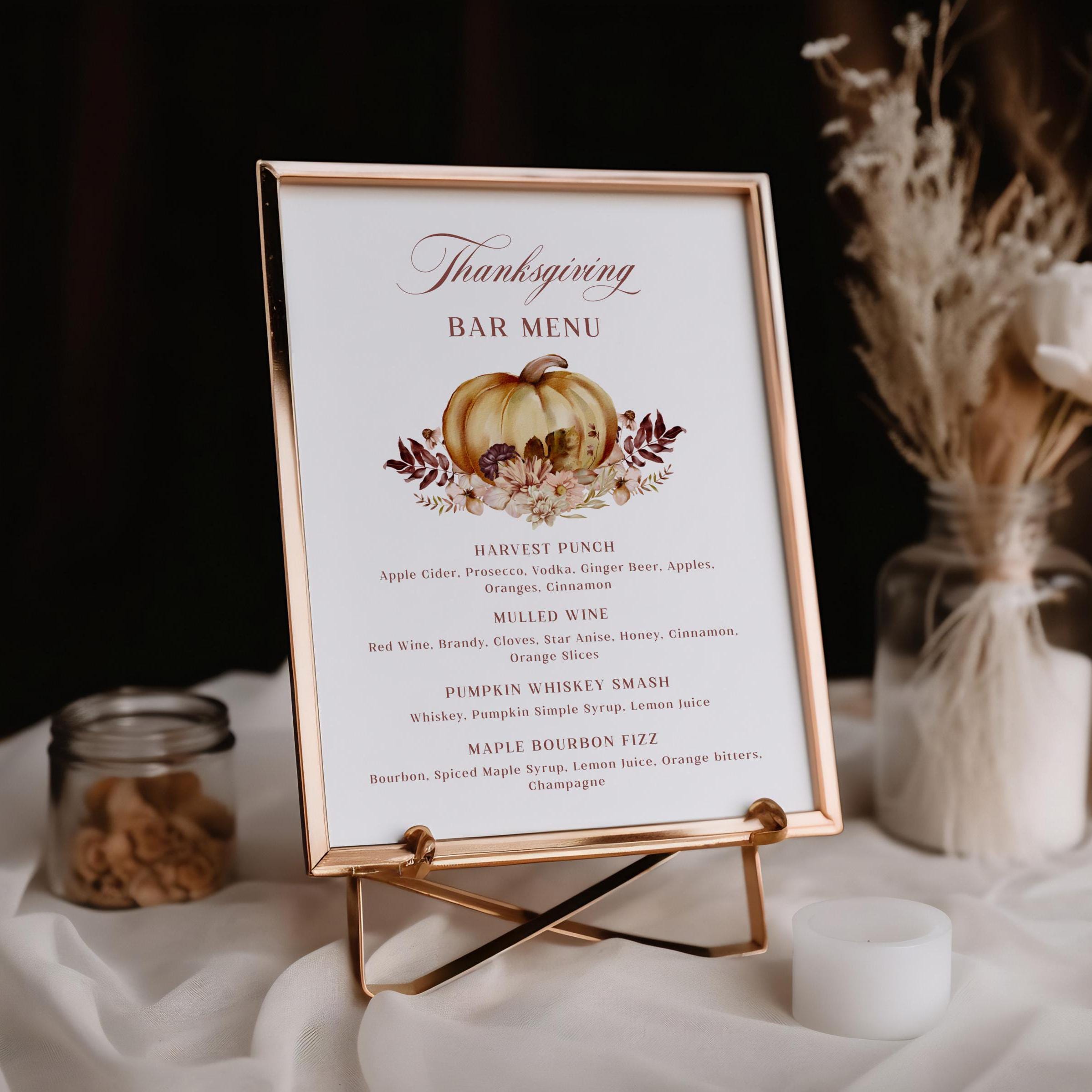 Thanksgiving Bar Menu Sign Template, Pumpkin Bar Menu, Friendsgiving ...